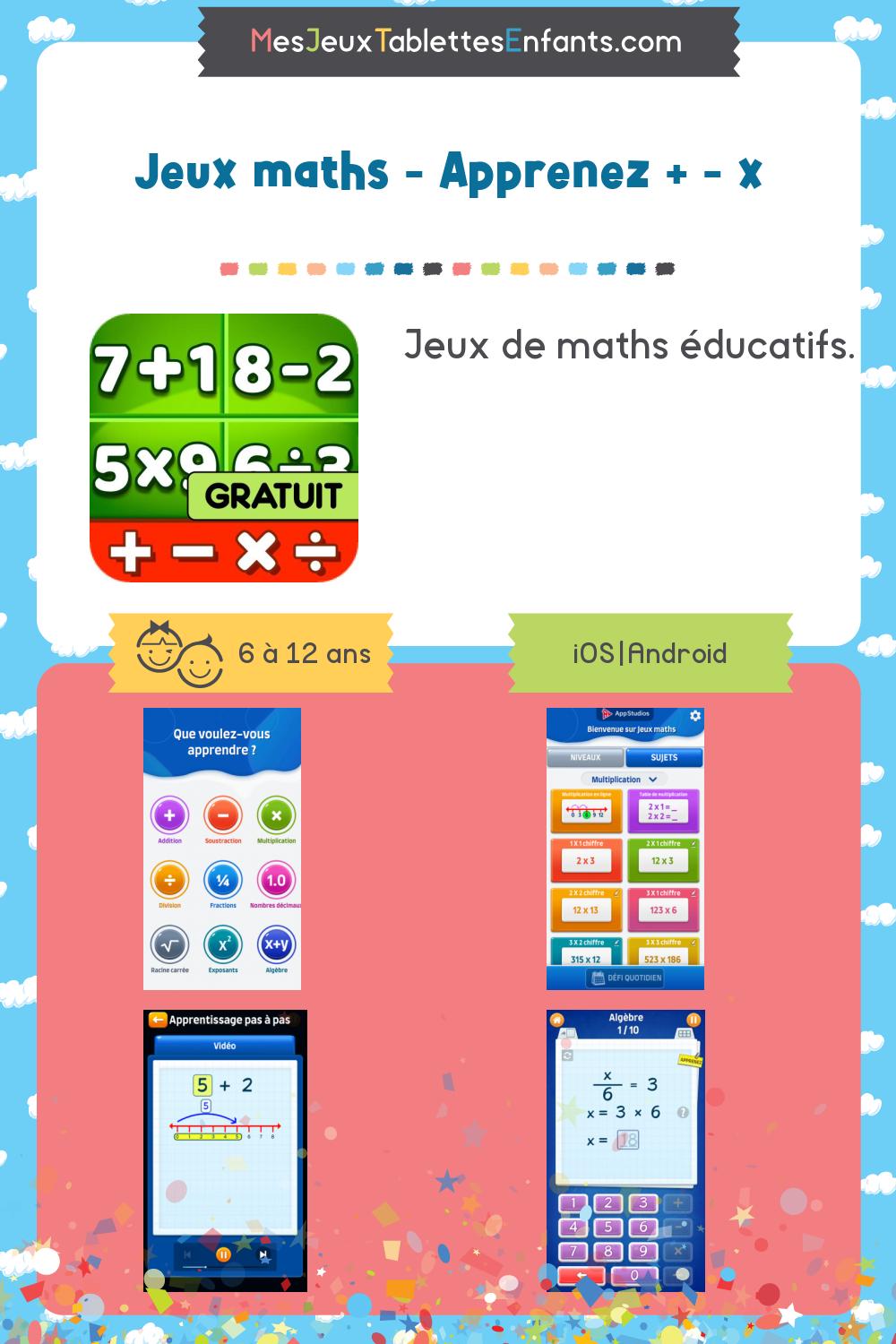 Jeux maths - Apprenez + - x sur iphone et android - Jeux et ...