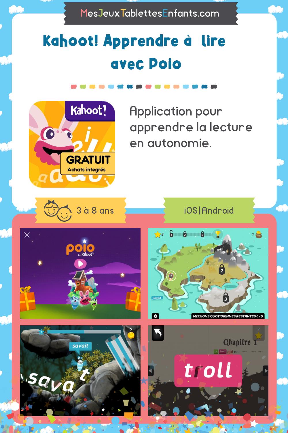Kahoot! Apprendre à lire avec Poio sur iphone et android - Jeux et applications éducatives
