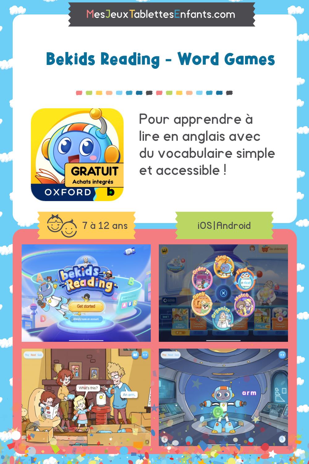 Bekids Reading - Word Games sur iphone et android - Jeux et applications éducatives