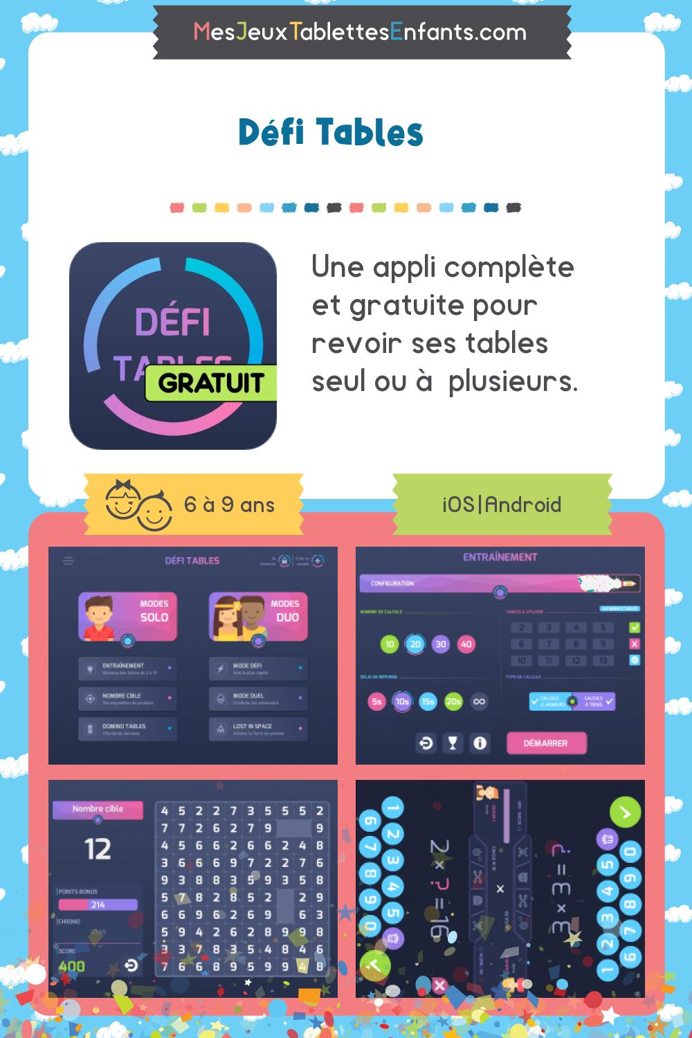 Défi Tables sur iphone et android - Jeux et applications éducatives